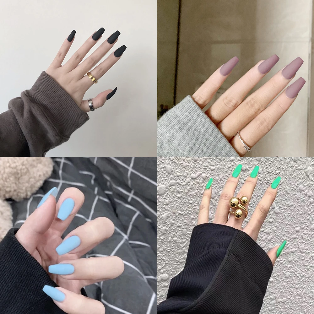 24Pcs Multi style Fake Nails with Glue Wearable Press on Acrylic ...