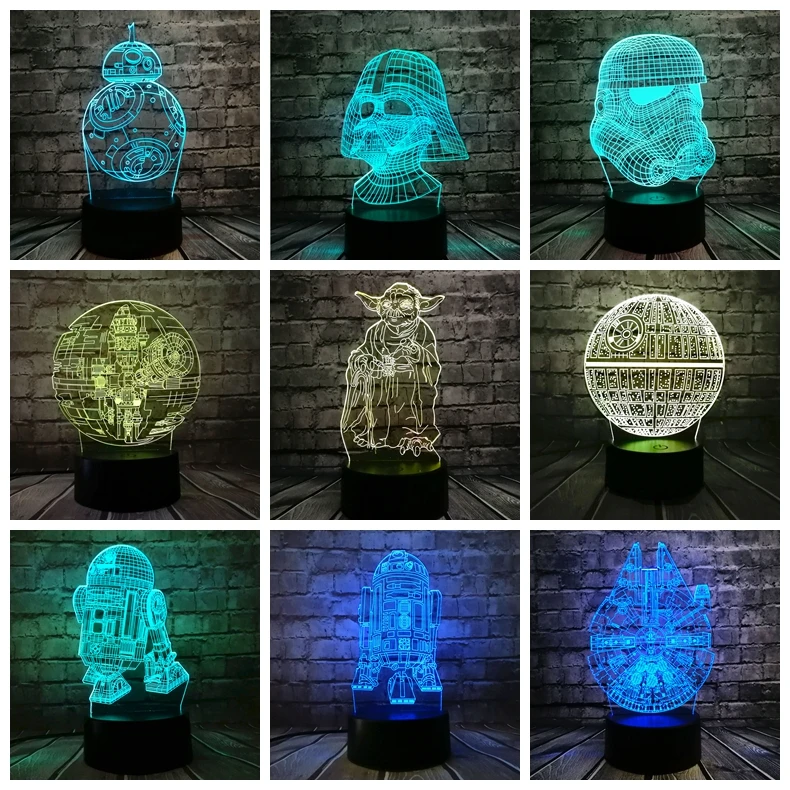 NIGHT LIGHT Lamp Death Star Lamp R2D2 BB 8 Darth Vader Knight LED Baby ...