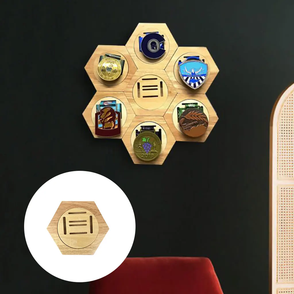 Hexagon Medal Display Rack Wooden Medal Storage Shelves Honeycomb Medal ...