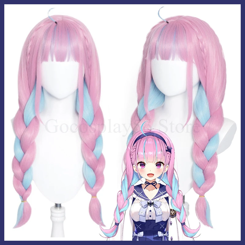 VTuber Hololive Minato Aqua Wig Mixed Blue Pink Braids Girls Twin ...