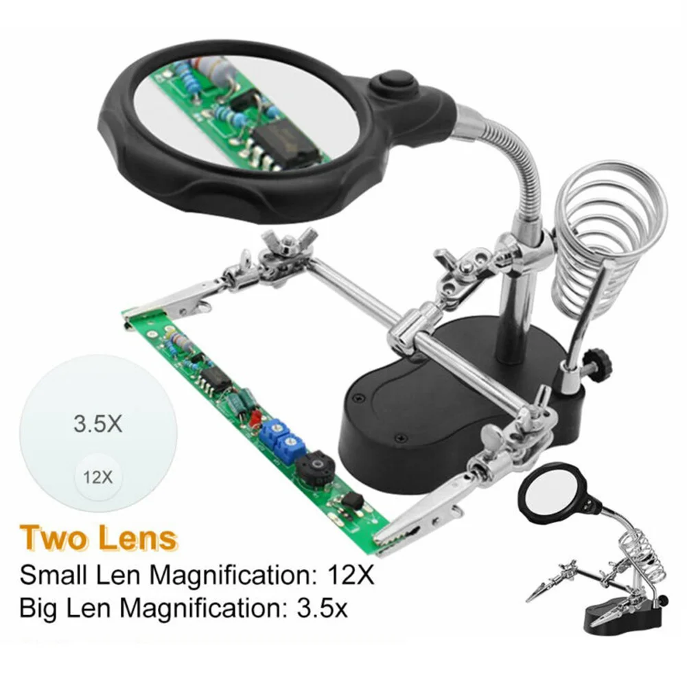Third-Hand-Welding-Magnifying-Glass-3-5X-12X-Lens-LED-Light-Auxiliary ...
