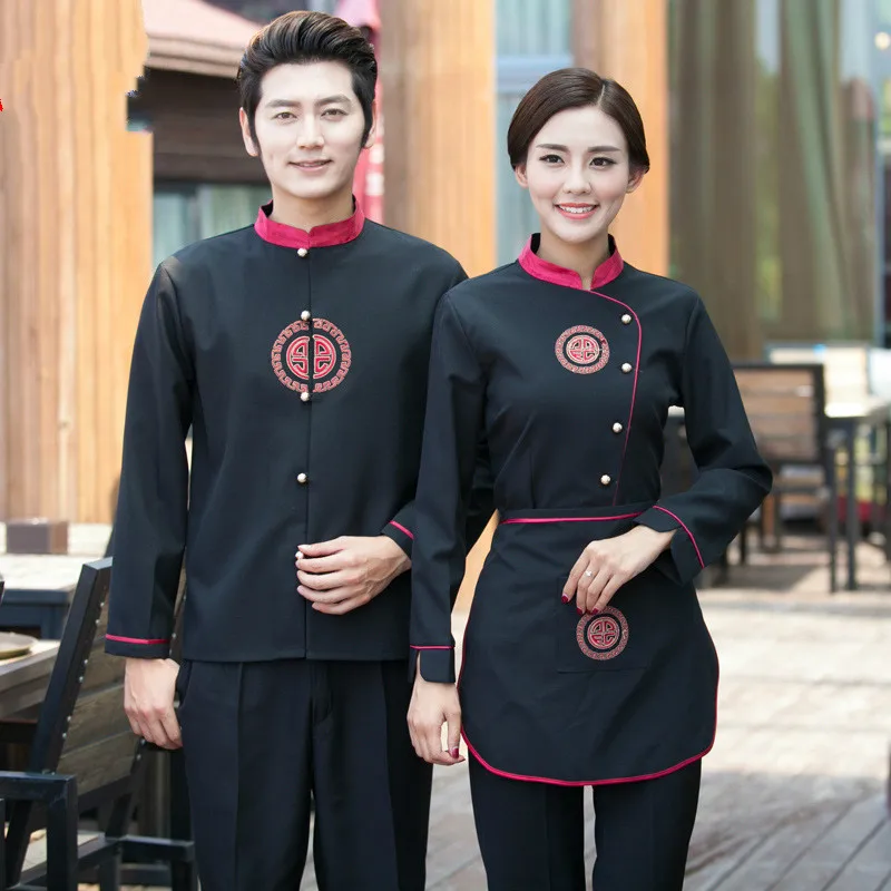 Black Chef Jacket Hotel Restaurant Work Wear Long Sleeved Autumn Winter ...