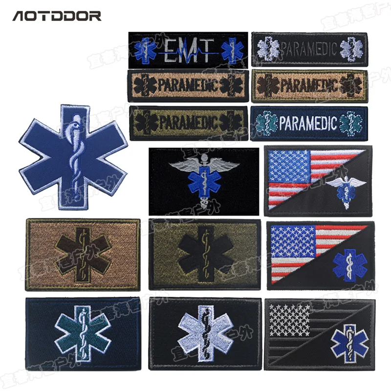 US USA Flag/EMT Star of Life Embroidery Patch Stripes ramedic Medic ...