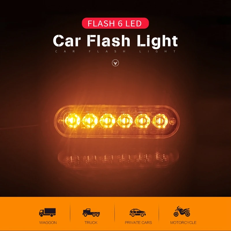 4Pc 6-LED Light Flash Emergency Car Vehicle Warning Strobe Flashing ...