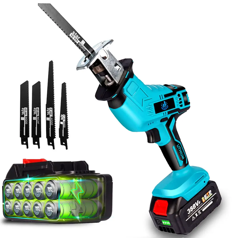 Portable 21v Cordless Reciprocating Saw +4 Saw Blades With Battery ...