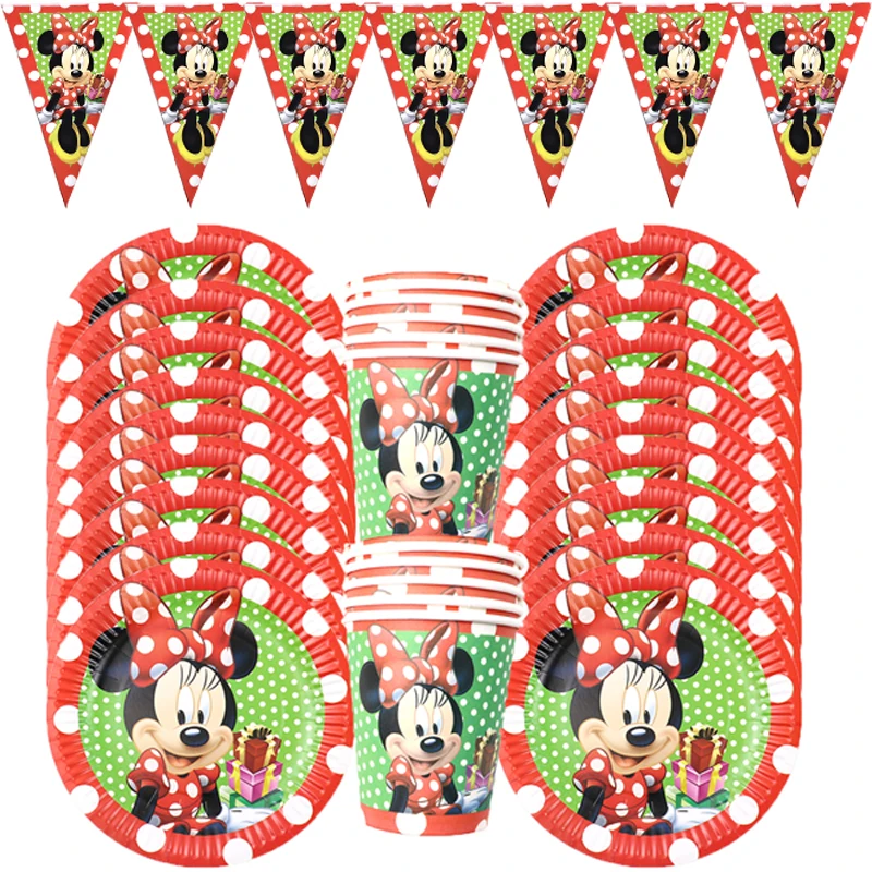 1Set-Disney-Minnie-Wegwerp-Servies-Rode-Minnie-Mouse-Party-Borden-Cups-Servet-Kids-Meisje ...
