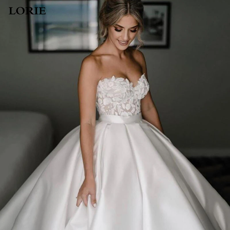 Lorie Princess Wedding Dresses Satin Sweetheart Lace Wedding Bridal ...
