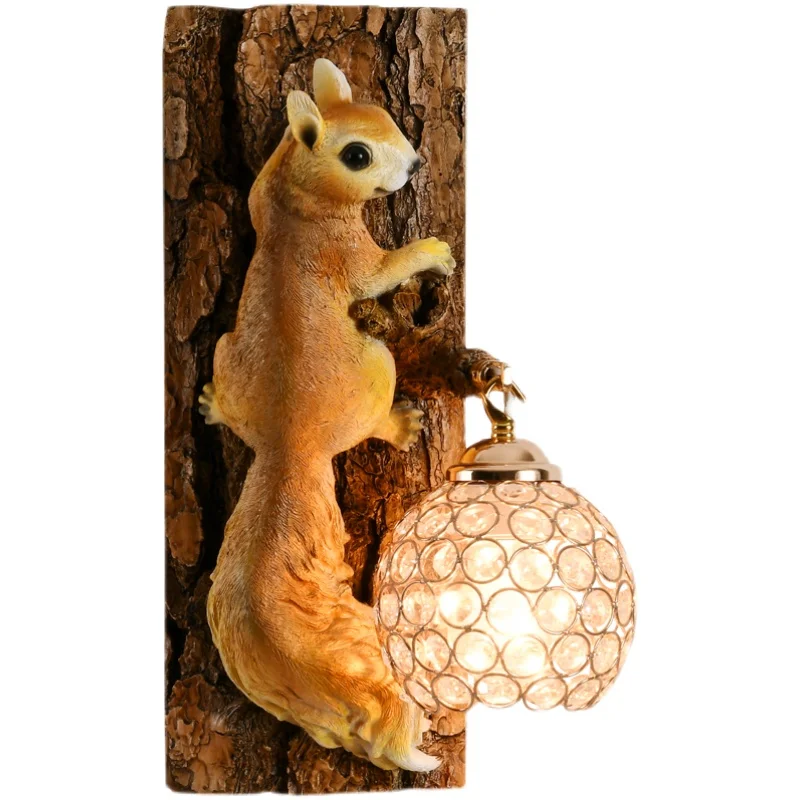Nordic Vintage Style Resin Squirrel Crystal Led Wall Lamp - Luna ...