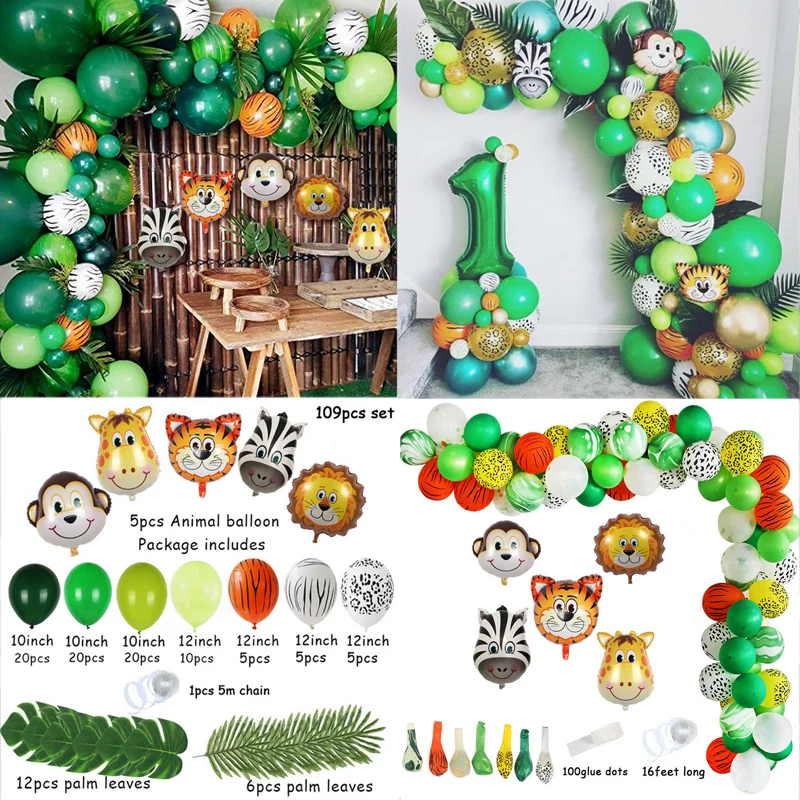 Jungle Theme Party Supplies :143pcs Green Balloon Garland Arch Kit Baby ...