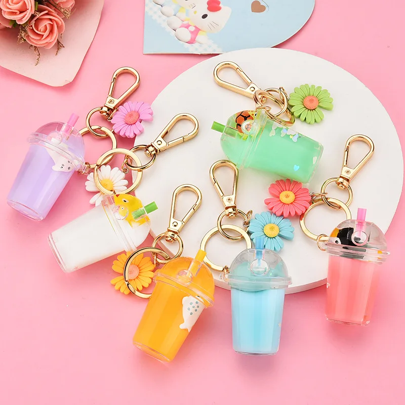 New Acrylic Milk Bottle Tortoise Penguin Keychain Simulation Cup Liquid ...