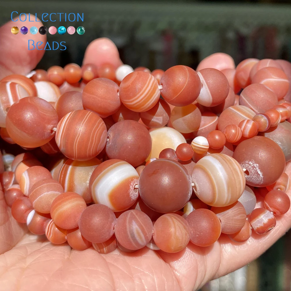 Natural-Stone-Dull-Polish-Red-Stripe-Agates-Round-Bead-For-Jewelry ...