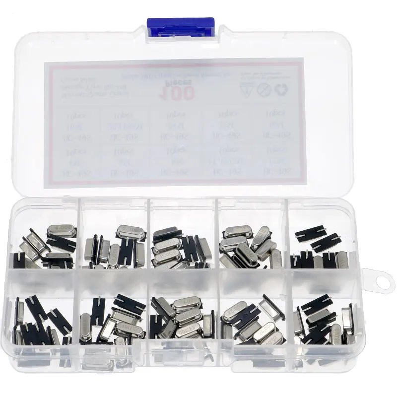 100pcs 10Values HC-49S Quartz Resonator SMD Crystal Oscillator Kit 4MHz 6MHz 8MHz 12MHz 16MHz ...