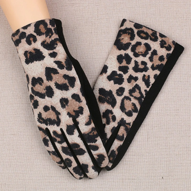 Women's Winter Fashion Leopard Gloves Thin Cashmere Warm Full Finger ...