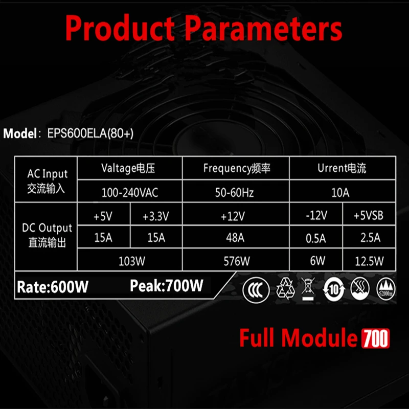 Original PC PSU For Golden Field Brand G6 Broad silence Rated 600W Peak ...