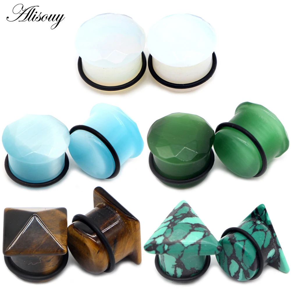 Alisouy-2Pc-Square-triangle-Ear-Tunnels-Earring-Gauges-Nature-Stone ...