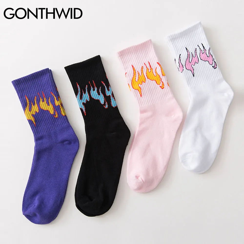 Gonthwid Fire Flame Socks Streetwear Hip Hop Fashion Harajuku Casual ...