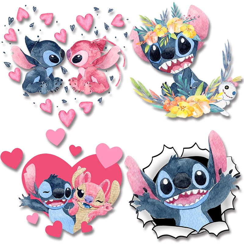 Watercolor Christmas Lilo & Stitch Vinyl Sticker For Clothes heart iron ...
