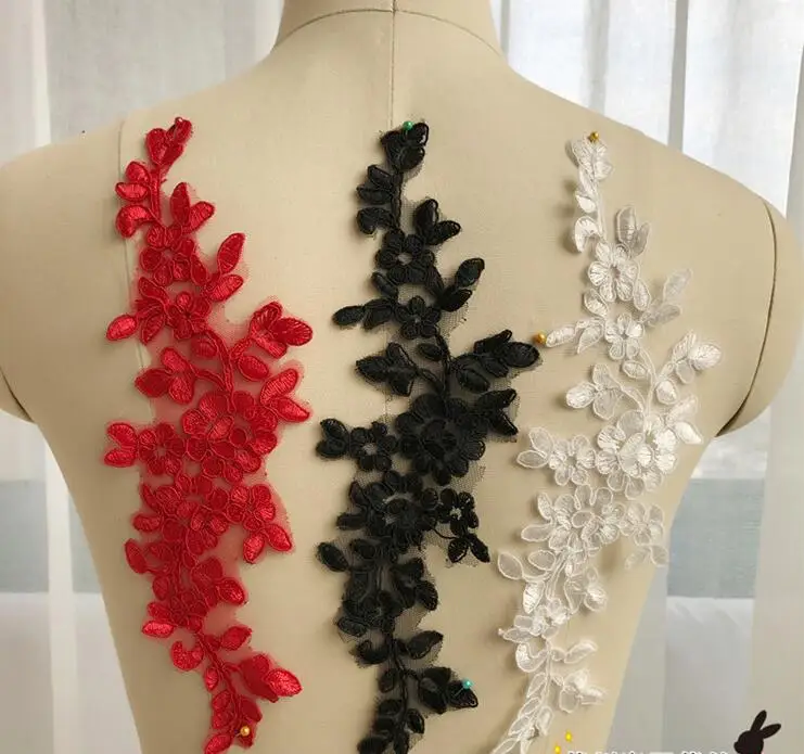 Wholesale 4pcs/ Lot Black Red Ivory Lace Patch Lace Fabric Clothes ...