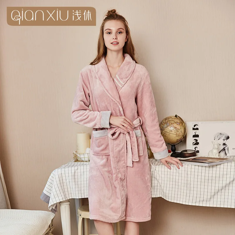Women's Dressing Gowns Home Fluffy Robe Padded Flannel Nightgown Ladies ...