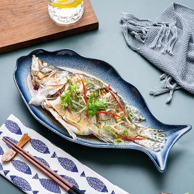 Fish Plate Ceramic Steamed Fish Plate Creative Fish Plate Household ...
