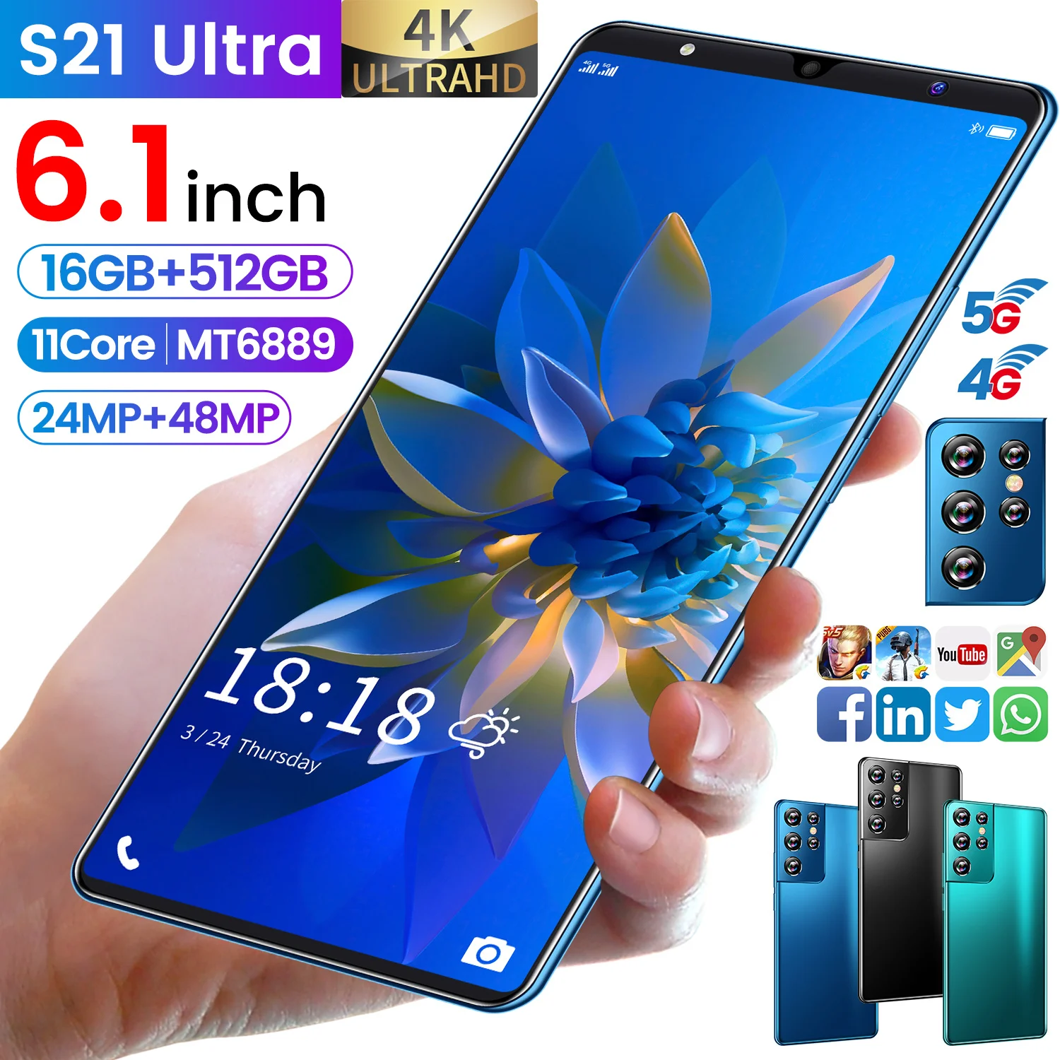 Global Version S21 Ultra Mobile Phones 16gb+512gb 4g/5g Network ...