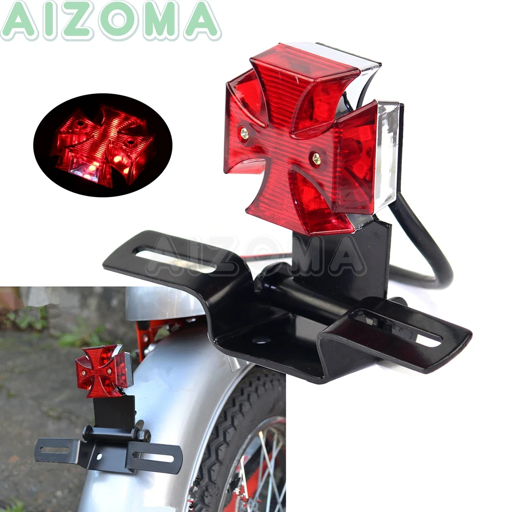 Universal-Motorcycle-LED-Maltese-Cross-Rear-Brake-Taillight-w-License ...