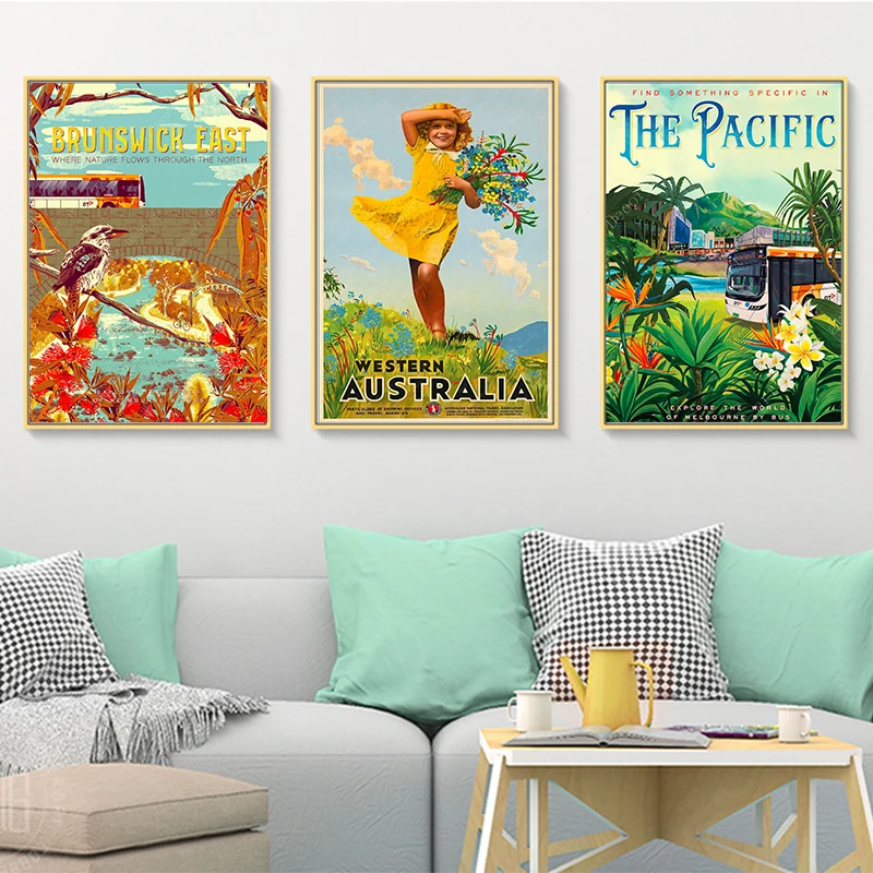 Travel To Australia Melbourne City Vintage Poster Canvas Painting Kraft ...