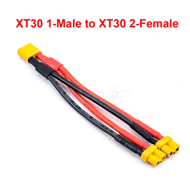 1PCS XT30 XT-30 Male / Female Parallel cable wire Y lead 16AWG Battery ...