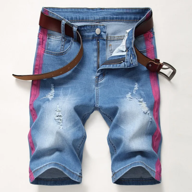 Jean déchiré pour homme, Short en Denim, délavé, troué au genou ...