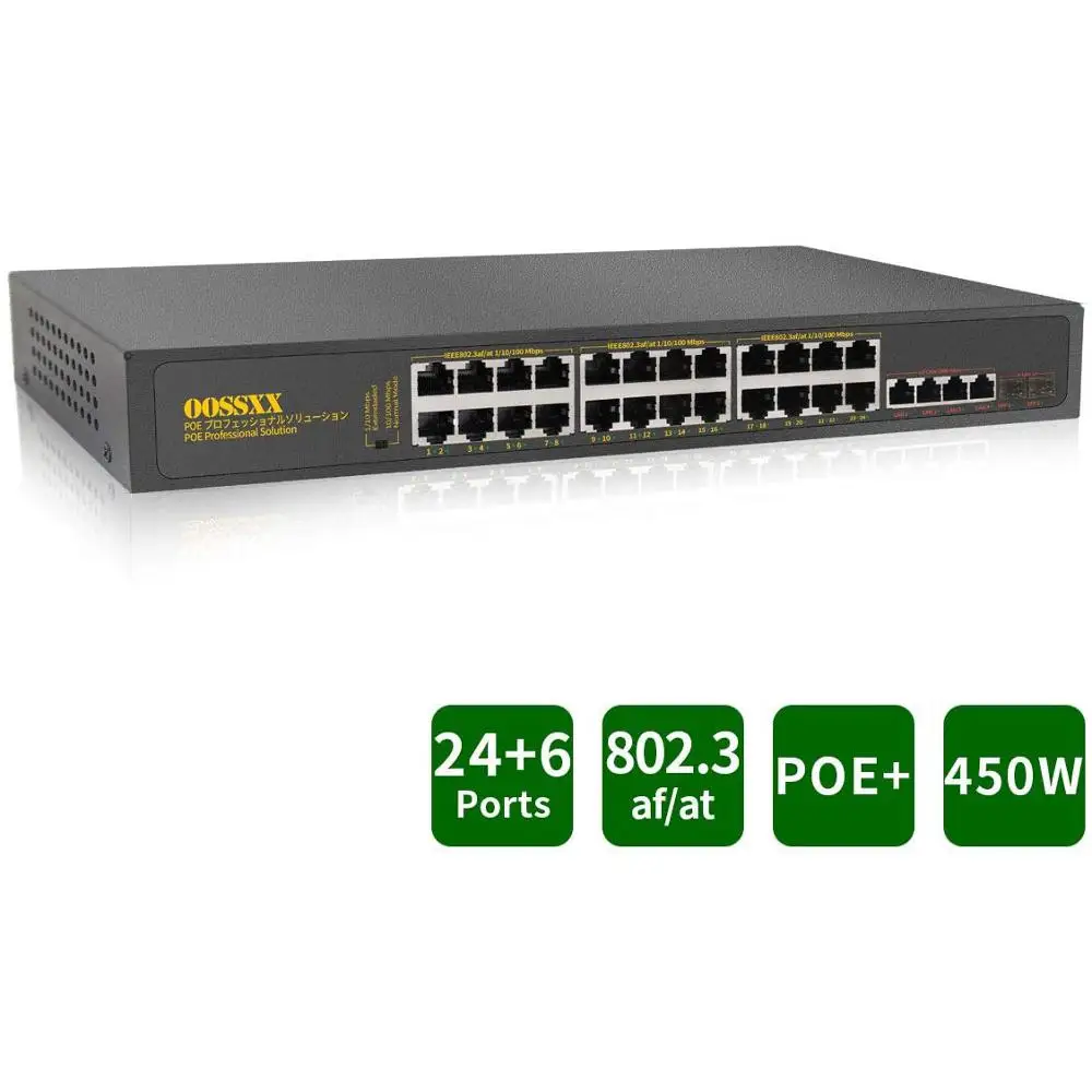 24 Port Unmanaged Ethernet PoE+ Switch,Network Powered Switch {24 PoE+ ...