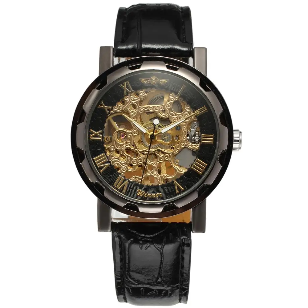 WINNER Fashion trend men's and women's watches creative black gold ...