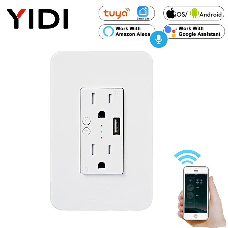 Wifi Smart Wall Power Outlets Plug With 2 Usb Socket Smart Life/tuya ...