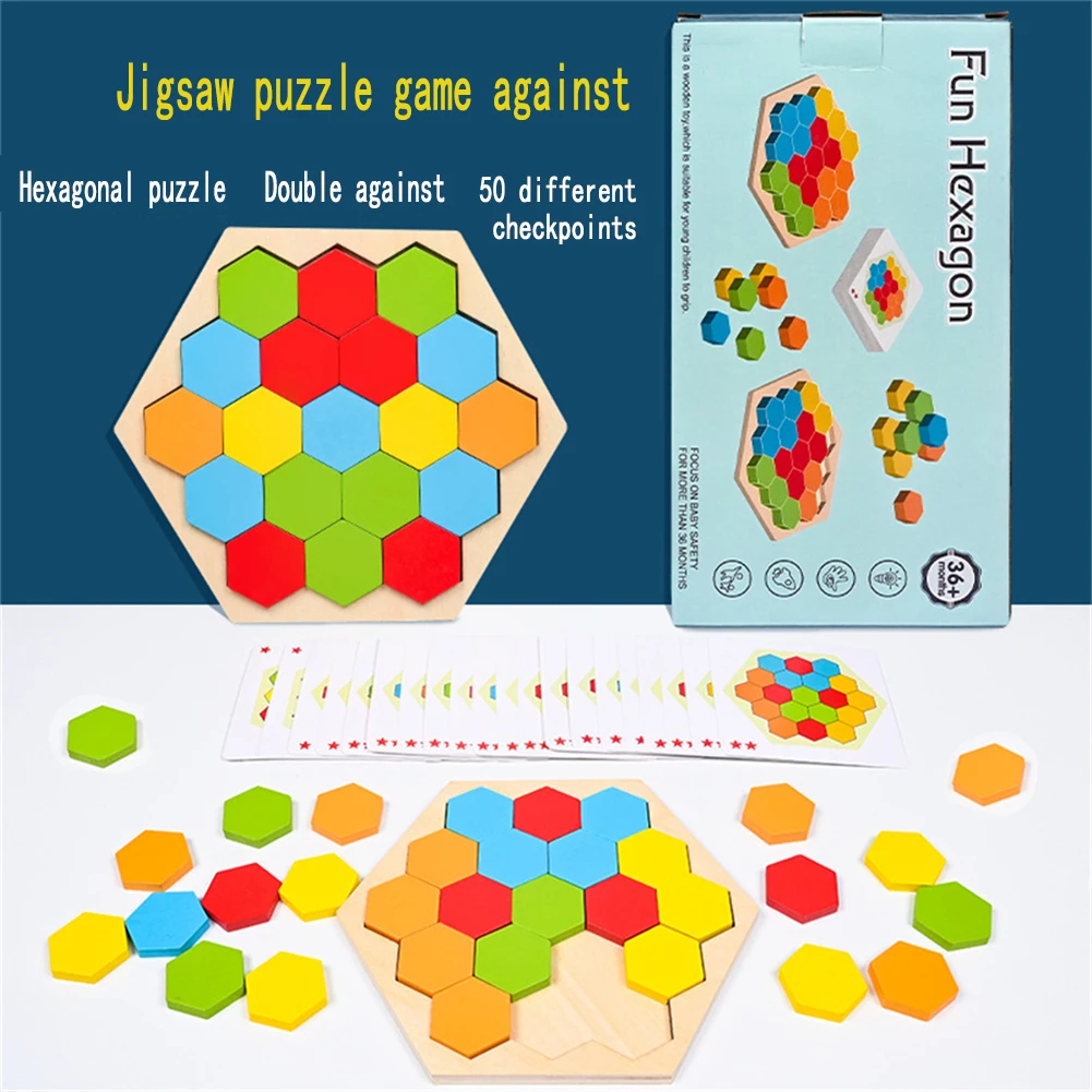Creative Early Learning Wooden Hexagon Puzzle Battle Game Geometry Baby ...