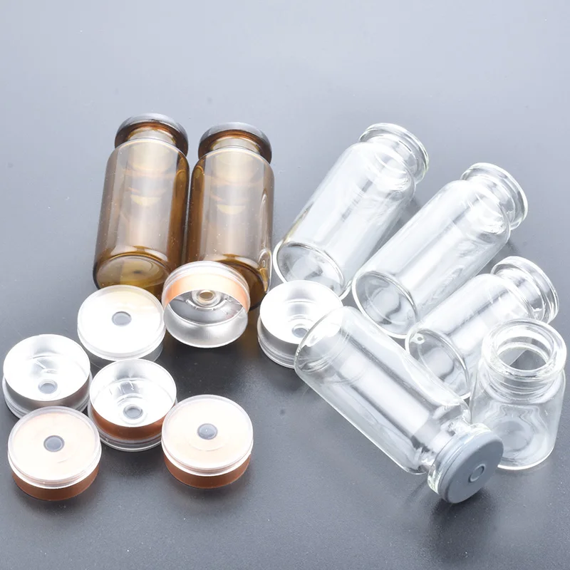 50pcs-10ML-Clear-Injection-Glass-Vial-with-Center-Plastic-Aluminum-Cap ...