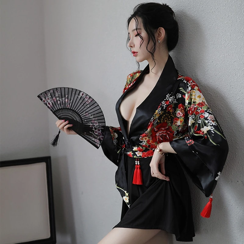 Geisha Cosplay Haori Sexy Japanese Dresses Traditional Kimonos Obi Yukata Women Kimono Japones ...