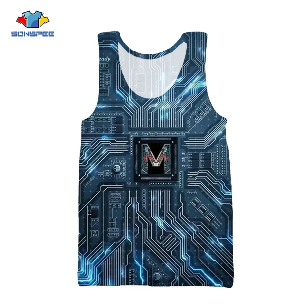 Novelty 3D Printed Tank Top Computer CPU Core Heart Circuit Hacker Vest ...