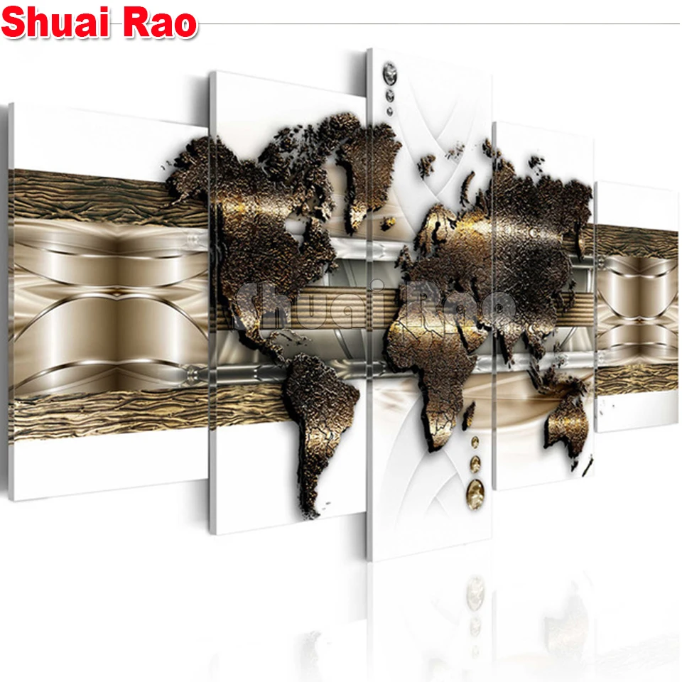 5-Pieces-Diamond-Painting-Abstract-Metal-World-Map-Mosaic-Full ...