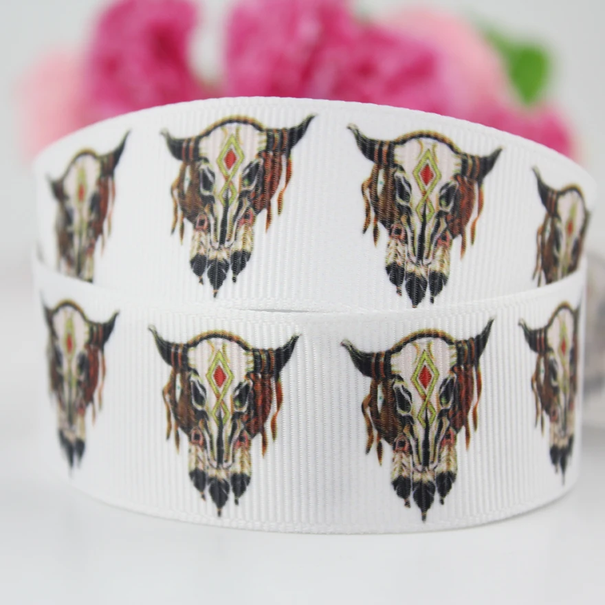Cartoon-Indian-Bull-Head-printed-grosgrain-ribbon-16-75mm-DIY-handmade ...
