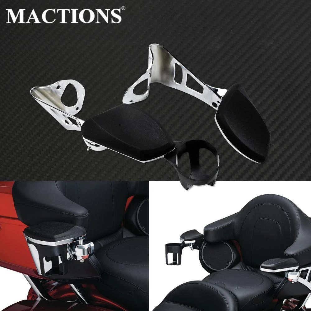 Motorcycle Adjustable Passenger Armrests Arm Rests With Cup Holder ...