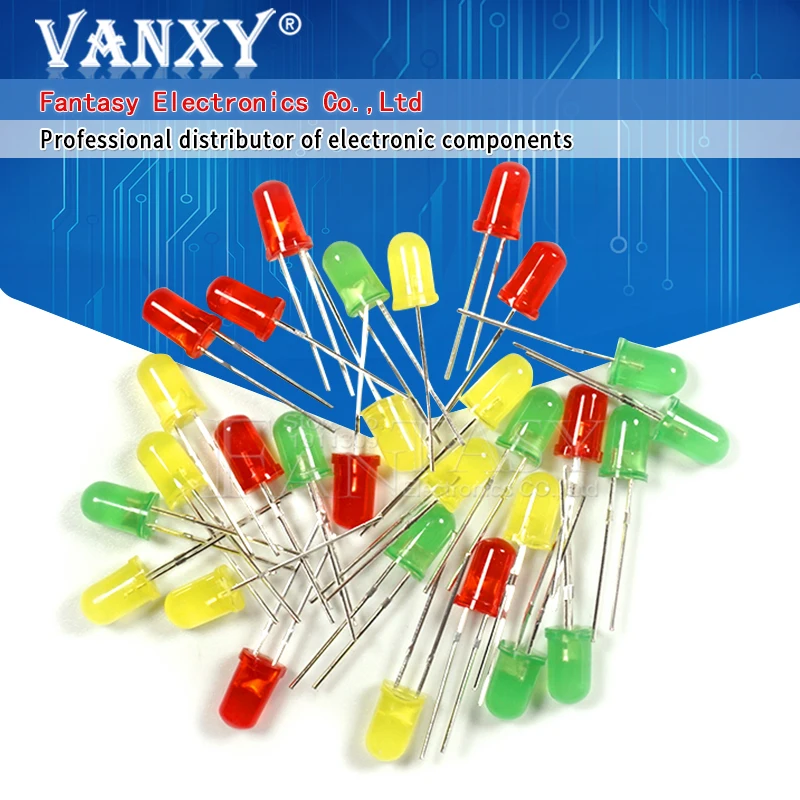 3colors*10pcs=30pcs 5mm Led Diode Light Assorted Kit Yellow Red Green ...