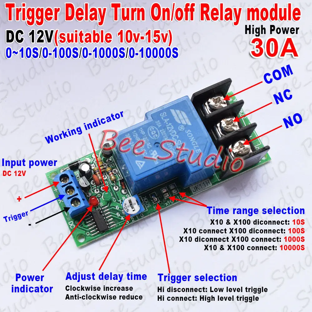 Dc12v Trigger Delay Timer Switch Turn On/off Relay Module High Power ...