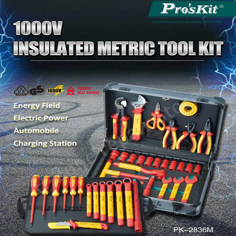 41Pcs Proskit VDE 1000V insulated metric tool kit is suitable for power ...