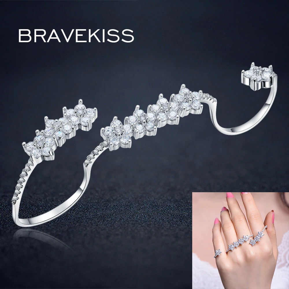 Bravekiss Luxury Crystal Full Finger Rings For Women Zircon Flower Open ...