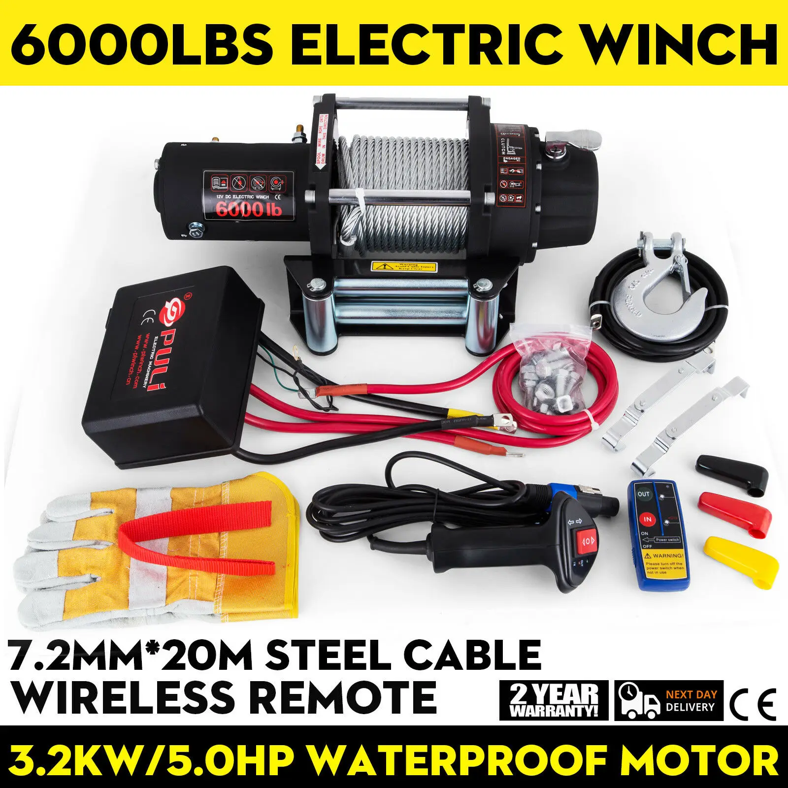 6000 LBS 12V Recovery Electric Winch 4 Way Series Wound Truck Boat ...