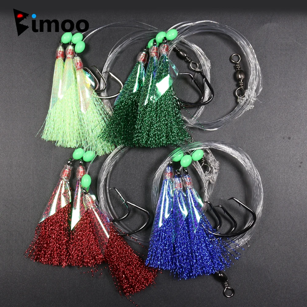 Bimoo 10/50/100packs Seawater Fishing Sabiki Rigs 2/3 Hooks Big Flasher ...