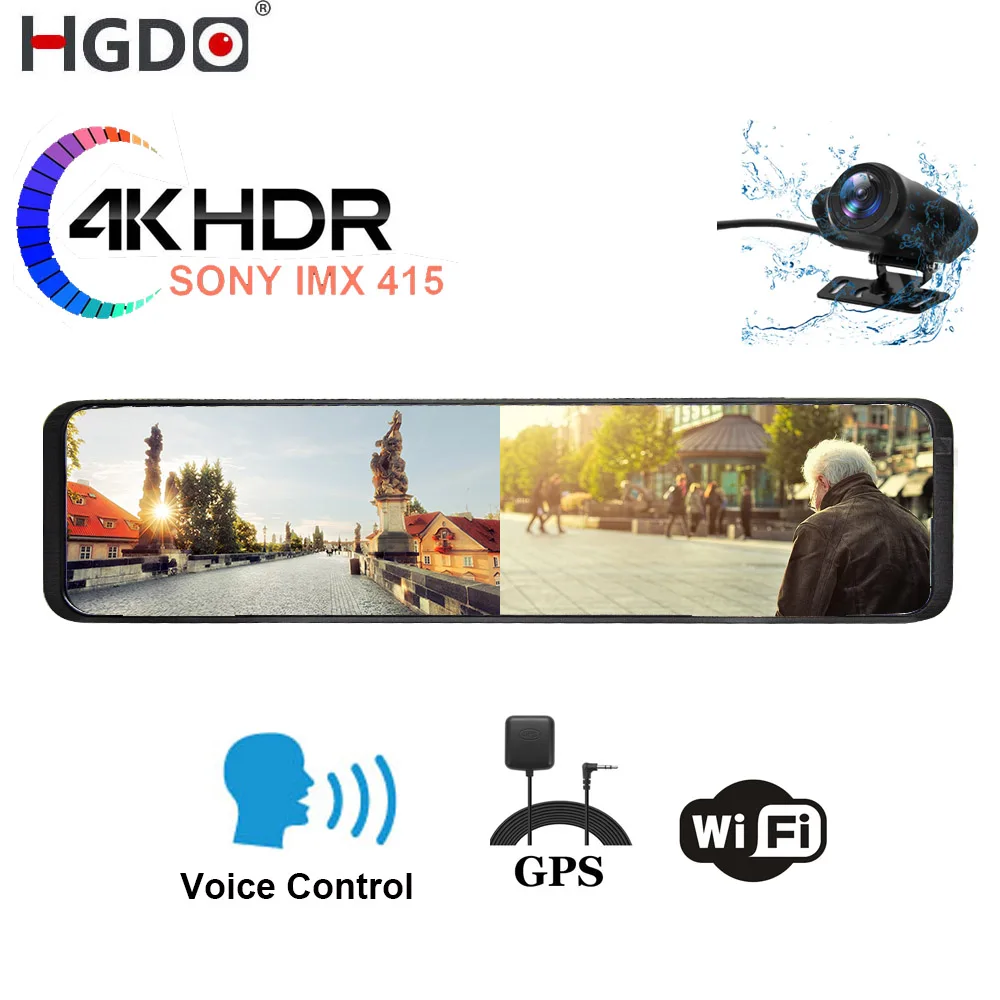 HGDO D566 12" Mirror Video Recorder Dash Cam 4K Car Dvr 3 in 1 SONY IMX ...