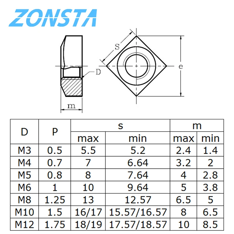 ECROU,M3 x 50Pcs--Écrous carrés M3 M4 M5 M6 M8 M10 M12 A2 304, écrou ...
