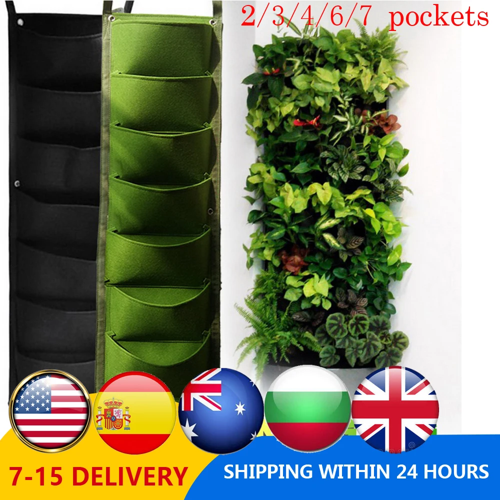 2 7 Pockets Wall Hanging Planting Bags Green Plant Grow Planter ...