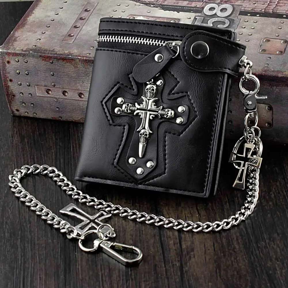 Norbinus Mens Gothic Cross Clasp Leather Wallet With Antique Biker ...