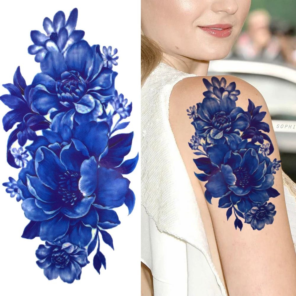 Realistic Blue Flower Tattoo
